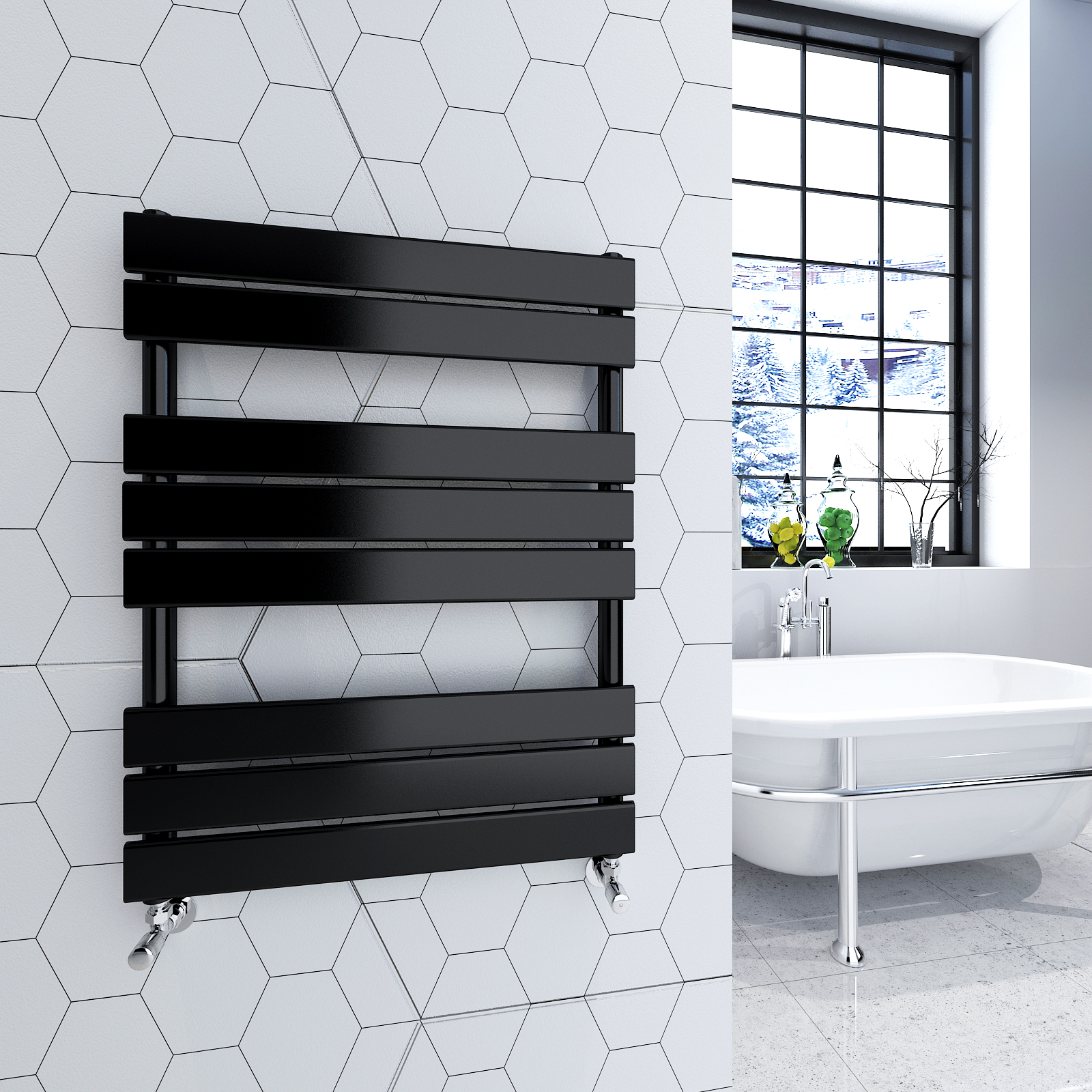 Designer Flat Panel Heated Towel Rails Bathroom Ladder Radiator Black ...