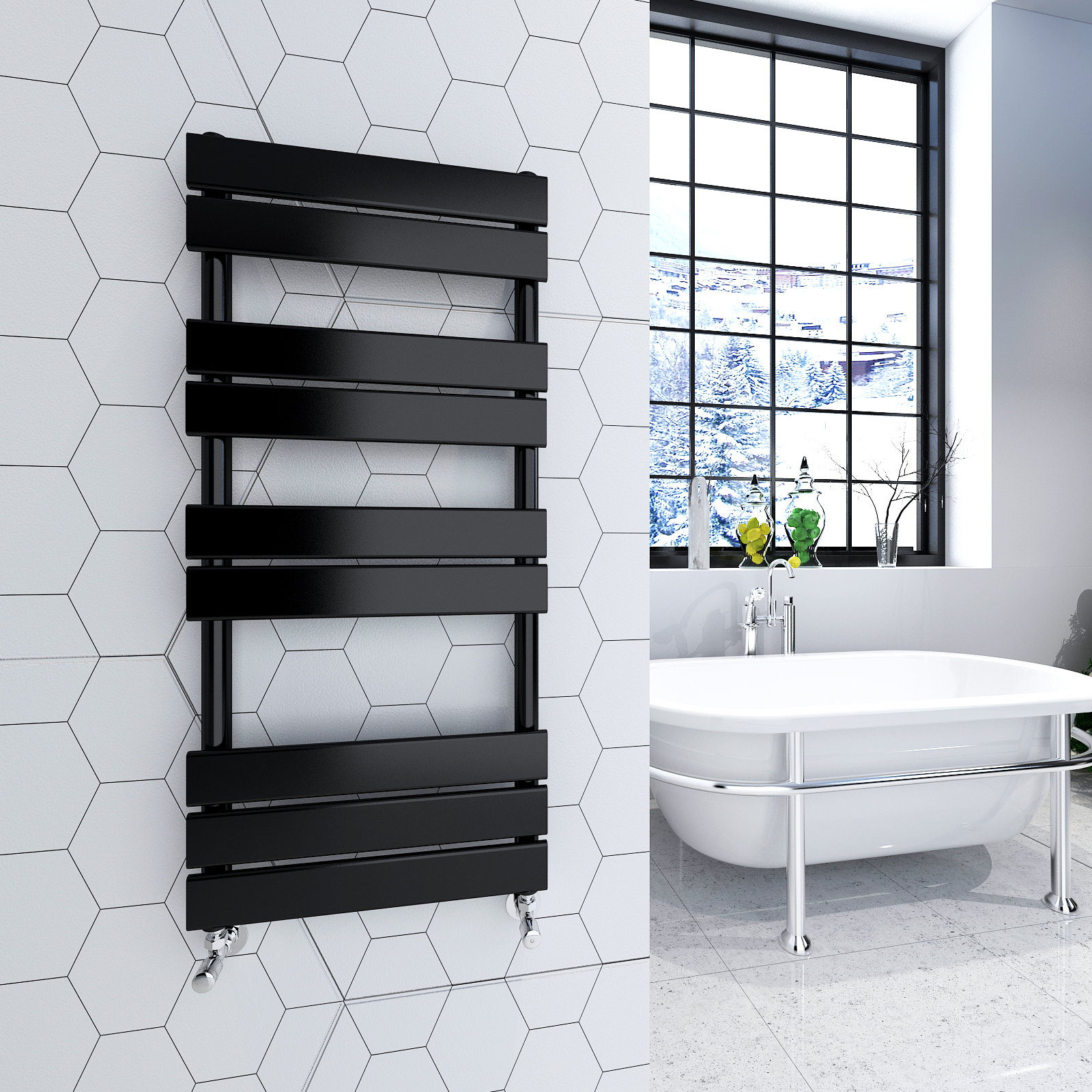 Designer Flat Panel Heated Towel Rails Bathroom Ladder Radiator Black ...