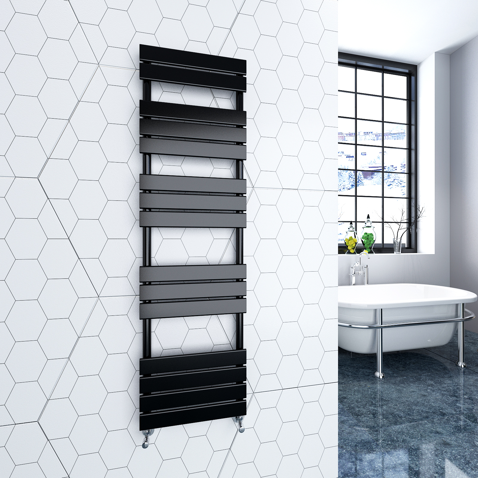 Designer Flat Panel Heated Towel Rails Bathroom Ladder Radiator Black ...