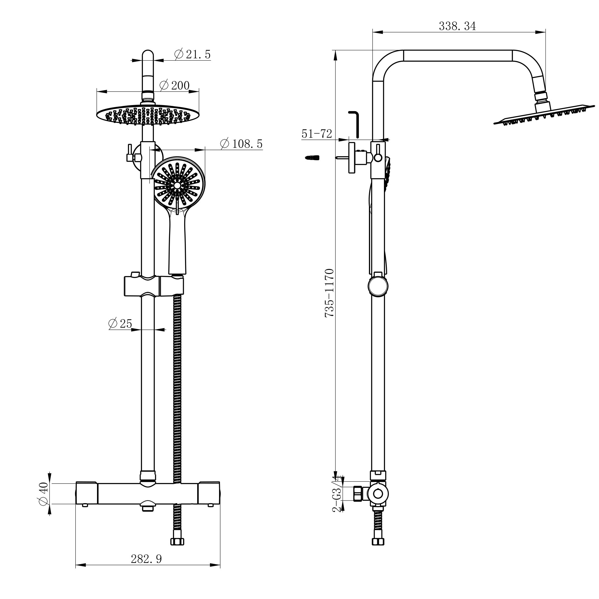 AICA Matte Black Mixer Shower Exposed Valve Themostatic Round Bar Set