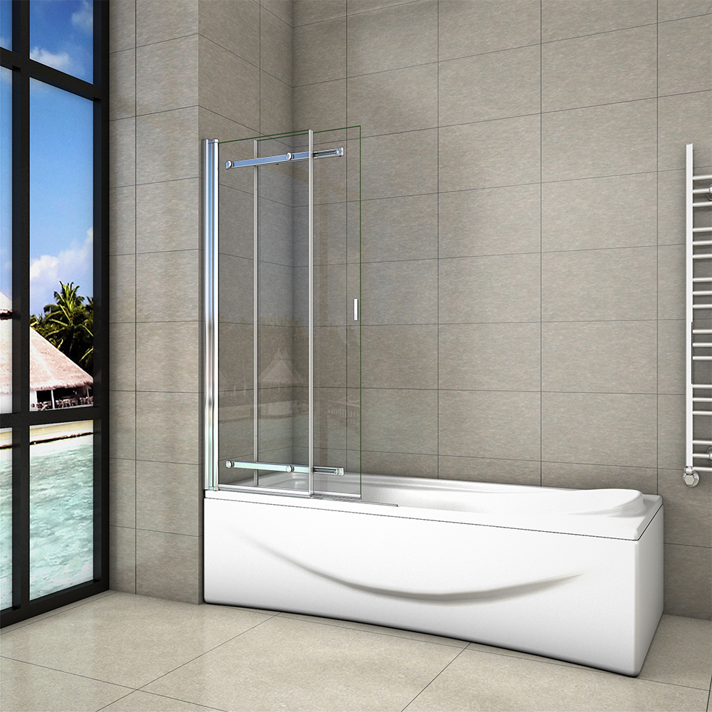 Double Sliding Shower Pivot Bath Screen H1400, 6mm Clear Glass Framed ...