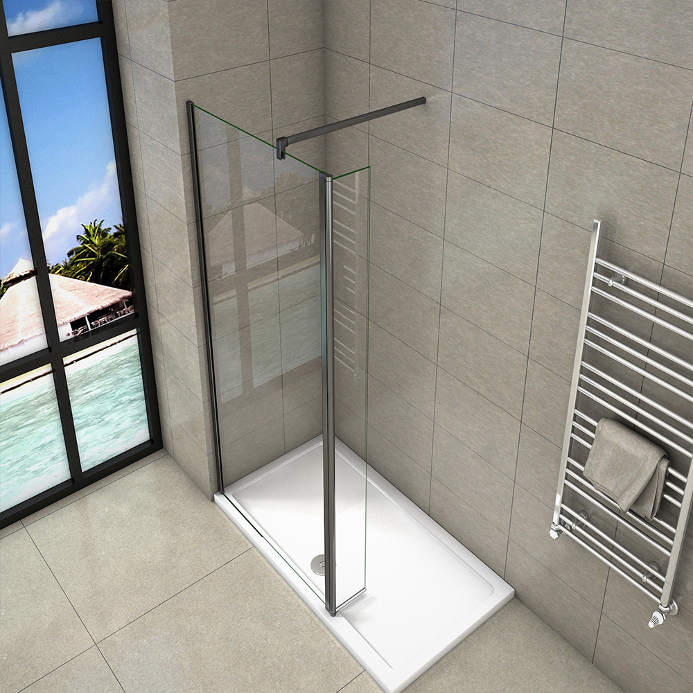 Black Walk In Shower Enclosure Wet Room Screen&300mm Flipper Glass ...