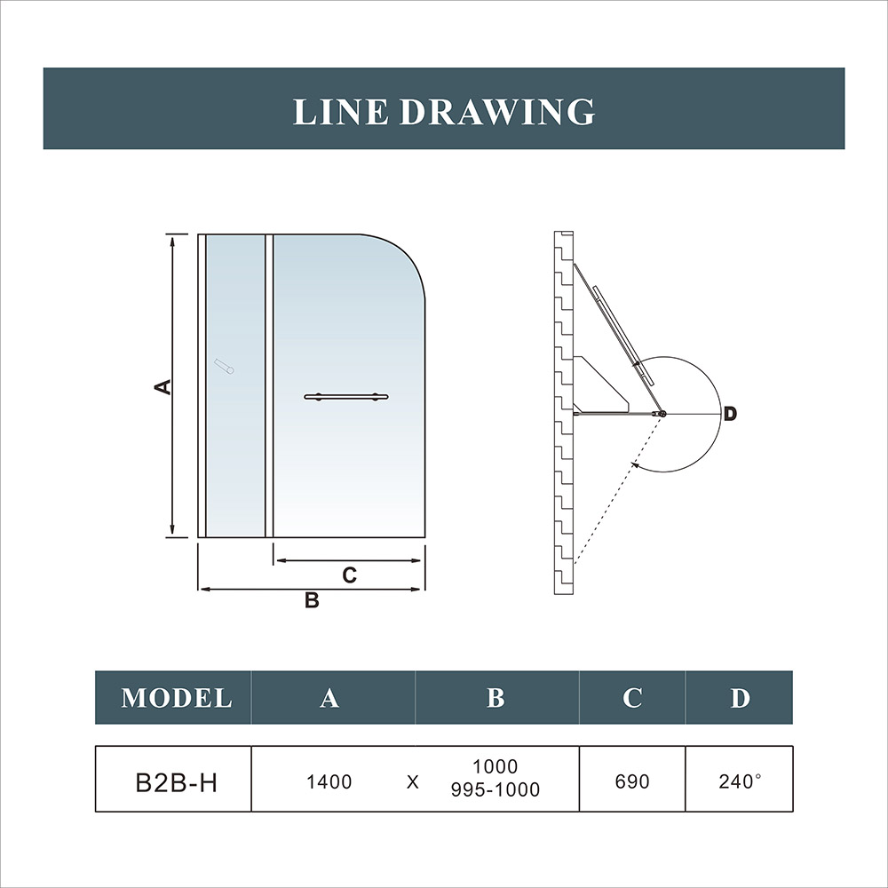 1000x1400mm 180?Pivot Over Bath Screen Double Shower Screen 6mm Glass ...