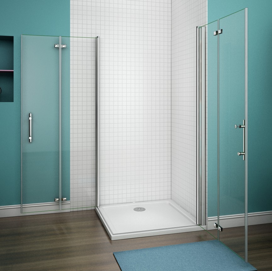 Frameless Bifold Pivot Hinge Walk In Shower Enclosure Double Glass Door ...