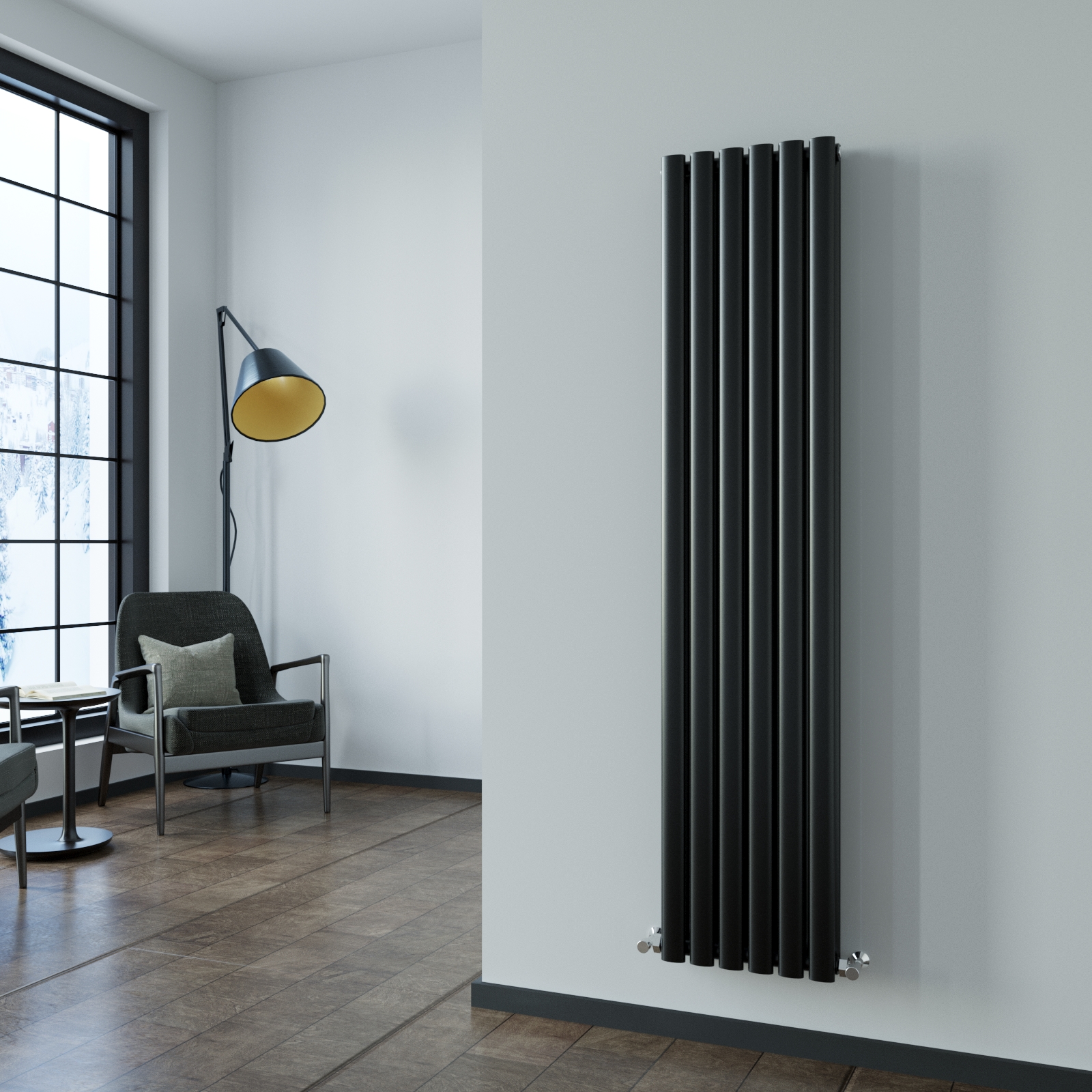 Black Designer Vertical Oval Column Radiator Flat Panel Heated Towel ...